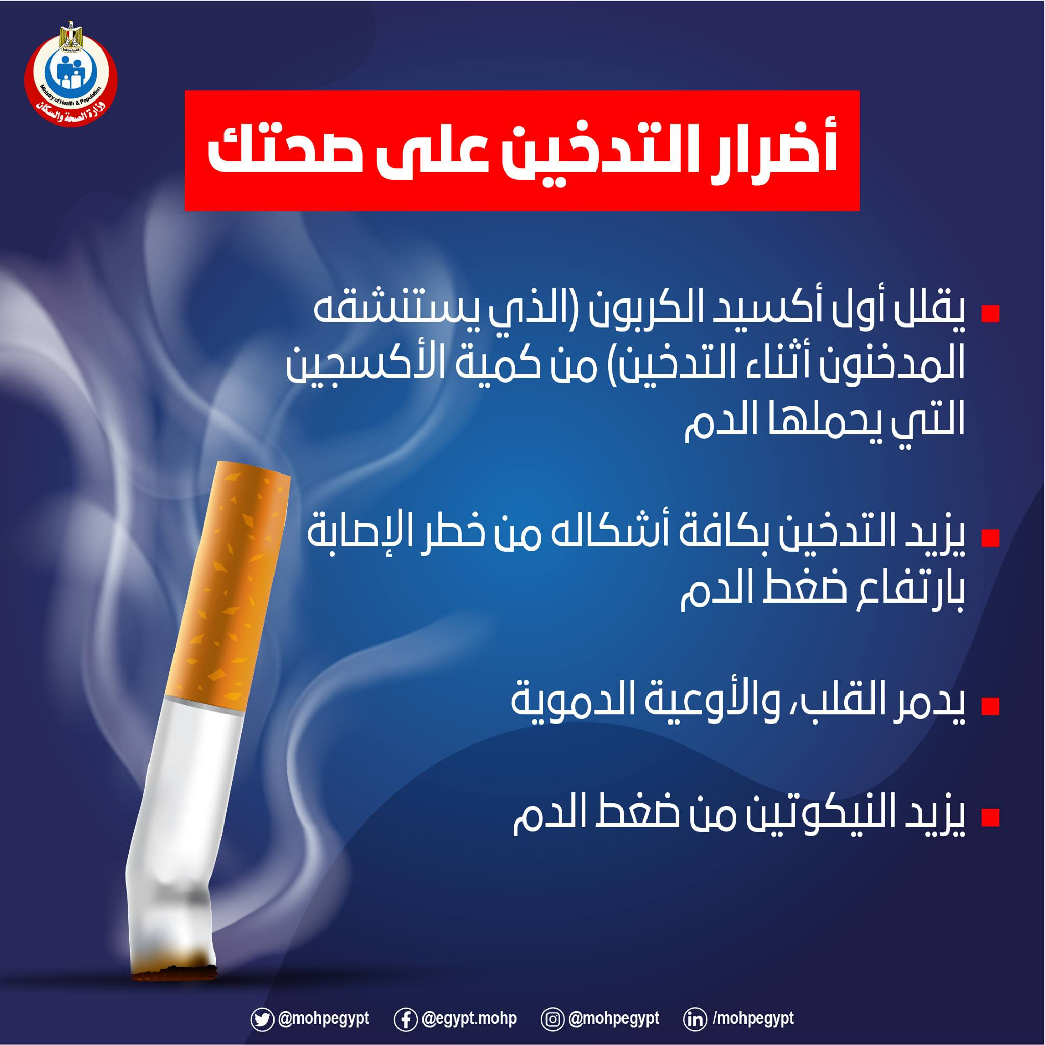 إنفوجراف الصحة توضح مخاطر التدخين مبتدا